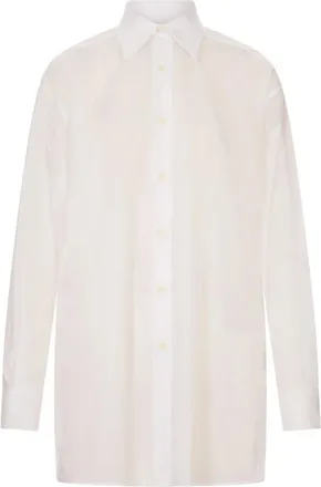 Jil Sander Femme, Blouses et Chemises, Blanc, Taille: 44 FR Chemise Brod&eacute;e en Mousseline de Coton