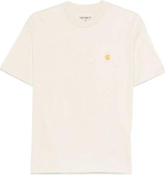 Carhartt Work in Progress Femme, Tops, Beige, Taille: 38 FR Logo T-shirt en coton