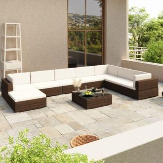 vidaXL 8-tlg. Garten-Lounge-Set mit Auflagen Poly Rattan Braun Vidaxl