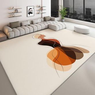 Generic Tapis Beige Lavable pour Salon, Tapis &agrave; Poils Courts Antid&eacute;rapant Boh&egrave;me &Eacute;l&eacute;gant Art F&eacute;minin pour Enfants Bureau Salle &agrave; Manger Cuisine et Chambre den