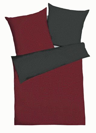 JACK by Kaeppel Mako Satin Wende Bettwäsche 200x200cm 3 TLG. Password Punkte Dots Linien Rot Violett Smaragd, Farbe:Rot