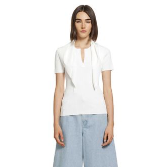 Max Mara Tie-detailed Ribbed-knit T-shirt