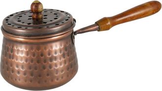NKlaus Ø 6cm Räucherpfanne aus Metall in kupferfarben mit Holzgriff Weihrauchpfanne antik Betriebsart Räucherkohle auf Sand für Weihrauch Kräuter Harze extra