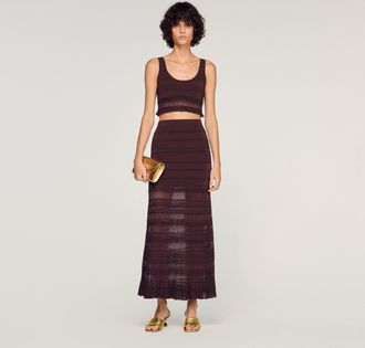 Sandro Langer Rock aus Pointelle-Strick