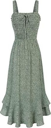 Grace Karin Robe de Été Plage Décontractées pour Femmes Élégante à Motif Floral à Bretelles Spaghetti M Vert-Blanc Fleur