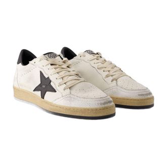 Golden Goose Mens Ball Star Sneakers - Golden Goose Leather White- Black Calfskin Shoes