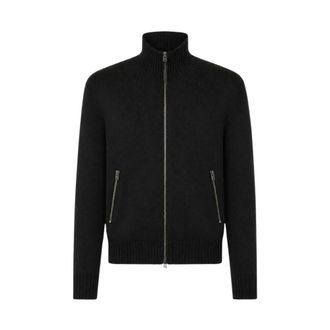 Tom Ford Lederpatch-Rei&szlig;verschluss-Strickjacke - - Knitwear - Herren - Schwarzk - 3XL