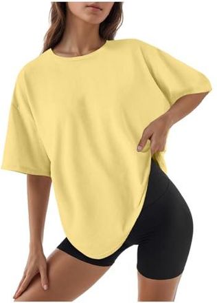 Generic T-shirts surdimensionn&eacute;s pour femmes 2025 pour femmes, hauts athl&eacute;tiques amples et mignons &agrave; col rond, coupe ample, tendance, basique, tendance, d&eacute;con
