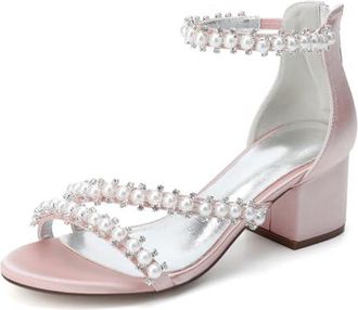 Generic Chaussures De Mariage Sandaà Talon Bas À Bride Cheville Femme Mariée Chunky Heels Talon Mariage Soirée Chaussures 5.5Cm,Bean Paste,40 EU