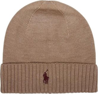 Ralph Lauren Homme, Accessoires, Beige, Taille: ONE Size Bonnet en laine à logo poney signature
