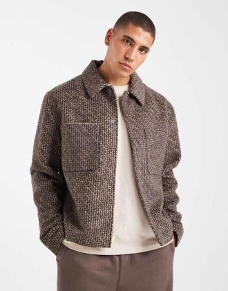 Asos Blouson Harrington aspect laine à chevrons - Marron-Brown