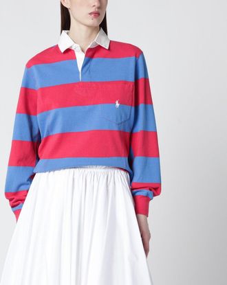 Polo Ralph Lauren Rot/violettblau gestreiftes Poloshirt