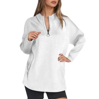 Generic Sweat à capuche dhiver 2026 pour femme avec demi-fermeture éclair et col montant, blanc, S