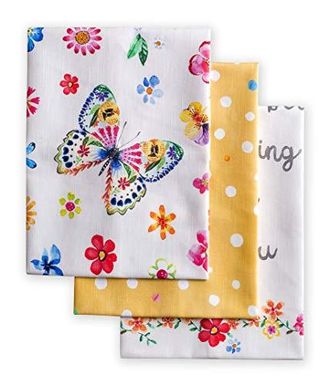 Maison d'Hermine Maison dHermine Happy Florals- 1 Sweety Lot de 3 torchons de Cuisine Multi-usages Doux et absorbants - 100% Coton - Printemps/&eacute;t&eacute; (50 cm x 70 cm)