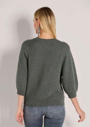 Madeleine Strickpullover Zeitloser Baumwollpullover mit Perlfang-Muster Herbstpullover mit 3/4-&Auml;rmeln und Rundhals
