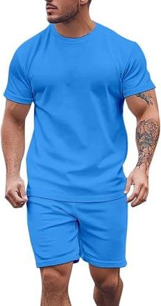 Generic Tenue dété 2 pièces pour homme - Coupe décontractée - Pantalon court - T-shirt à manches courtes et short de jogging - Ensemble 2 pièces - Survêtement