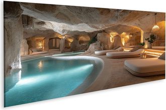 Islandburner Bild auf Leinwand Luxuriöse Höhlen Spa mit beleuchteten Pools und Ruhebereichen Bilder Wandbilder Poster