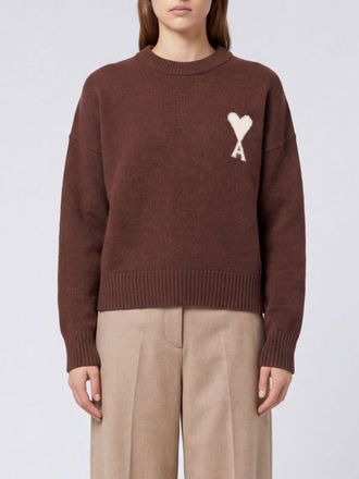 Ami Pullover mit Rundhalsausschnitt aus Woll-Alpaka-Mischung mit Jacquard-Logo