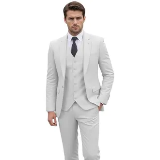 Solovedress Costume pour homme 3 pi&egrave;ces classique blazer veste veste gilet coupe droite pour mariage et affaires, Blanc., XS