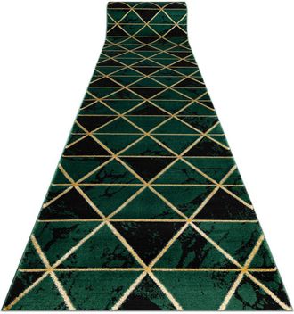 RugsX Exklusiv emerald L&auml;ufer 1020 glamour, stilvoll Marmor, Dreiecke Flaschengr&uuml;n / gold 80 cm green 80x300 cm