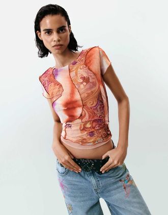 Desigual T-shirt imprim&eacute; &agrave; manches courtes - Rose-multicolore