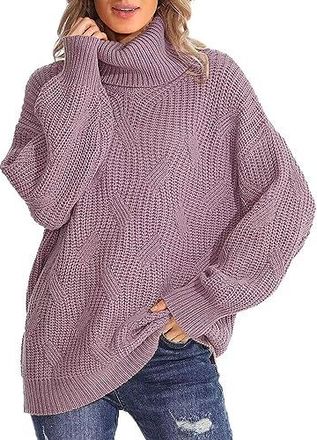 Generic Pull Femme Long Et Chaud Pull Leger Femme Chic Femmes Décontracté Ample Col Roulé Tricoté à Manches Longues 2023 Automne Hiver Haut Laine Chaud Tuniqu