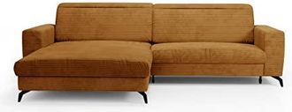 Cavadore Ecksofa Bounce mit Cord-Bezug / Eckcouch mit Schlaffunktion, Bettkasten + Kopfteilverstellung / 290 x 88-108 x 178 / Breitcord, Gold-Gelb