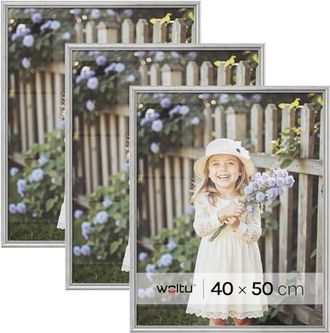 Woltu Lot de 3 Cadre Photo 40x50cm Cadre en Bois Massif avec Passe Partout, Suspendre Horizontalement ou Verticalement, D&eacute;coration Murale ou sur Table, Arge