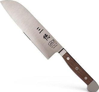 Gude Solingen - Santoku Messer geschmiedet, 18 cm, Walnussholz, ALPHA WALNUSS, Doppelkropf, Handmade Germany