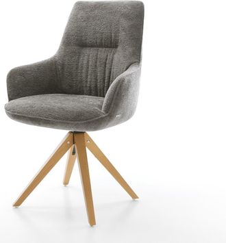 DELIFE Drehstuhl Zelia-Flex mit Armlehnen Boucl&eacute; Soft Schlamm Holzgestell kantig Natur 180&deg; drehbar Taschenfederkern, Esszimmerst&uuml;hle
