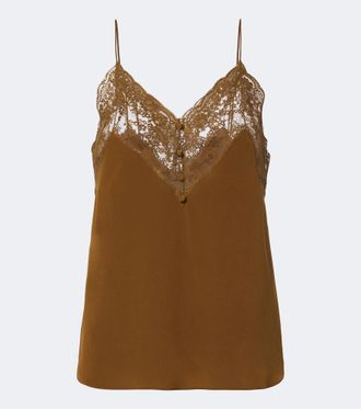 Saint Laurent Caraco en cr&ecirc;pe de soie &agrave; dentelle