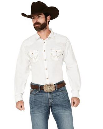 Wrangler Retro Two Pocket Long Sleeve Snap Shirt Chemise, Blanc, S Homme