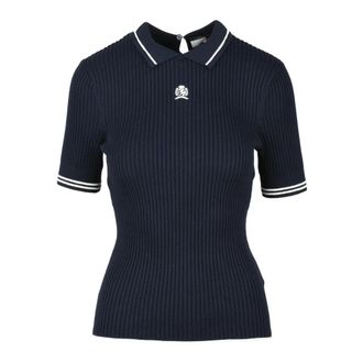 Tommy Hilfiger Geripptes Strick-T-Shirt - - Tops - Damen - Blau - L