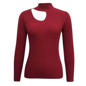 Generic Pull &agrave; col roul&eacute; pour femme, col montant, col semi-haut, ajour&eacute;, chemise tricot&eacute;e pour entra&icirc;nement int&eacute;rieur et ext&eacute;rieur, t-shirt basique cadeau de 