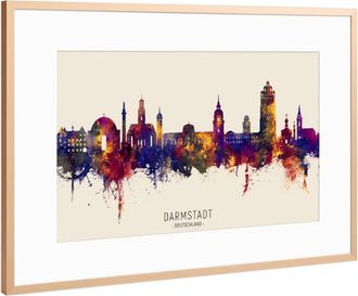 artboxONE Poster mit Rahmen Kupfer 45x30 cm Darmstadt Skyline Herbstname von Michael Tompsett - gerahmtes Poster