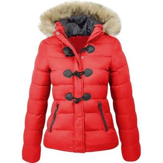 Generic Doudoune pour femme avec capuche, manteau dhiver chaud avec fermeture éclair, vêtements dextérieur rembourrés avec poches zippées, Rouge, 3XL