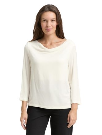 Tom Tailor Damen 1048943 Langarmshirt mit Wasserfallkragen, 10315-Whisper White, 3XL