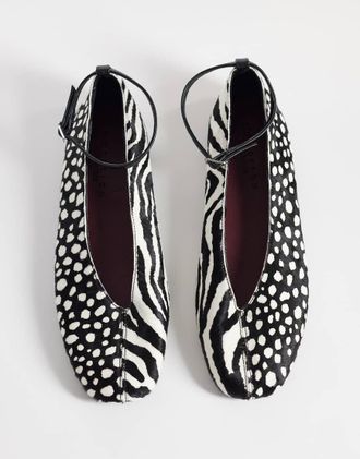 Asos Lilibelle ballerines premium en cuir v&eacute;ritable &agrave; poils noir et blanc-Multi