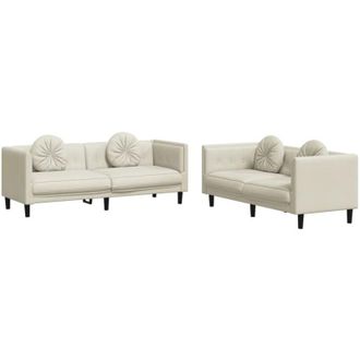 vidaXL 2-tlg. Sofagarnitur mit Kissen Creme Samt - Vidaxl