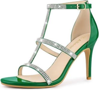 Allegra K Sandales &agrave; talon aiguille &agrave; bride cheville strass pour femme, Vert, 41 EU