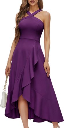 Bbonlinedress Brautkleid Damen Kleider Hochzeit Gast festliches Kleid High Low Abendkleider elegant f&uuml;r Hochzeit Neckholder Party Cocktailkleid Grape 3XL