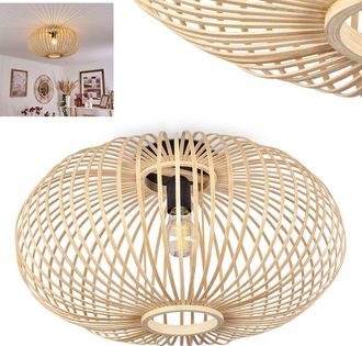 HOFSTEIN Deckenleuchte Oravi, runde Deckenlampe aus Holz/Metall in Natur/Schwarz, Leuchte in Gitter-Optik mit tollen Lichteffekten an der Decke, &Oslash; 50 cm, 1-fla