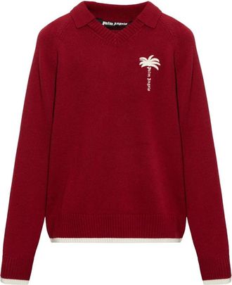 Palm Angels Wollpullover mit gesticktem Logo - - Knitwear - Herren - Rot - M