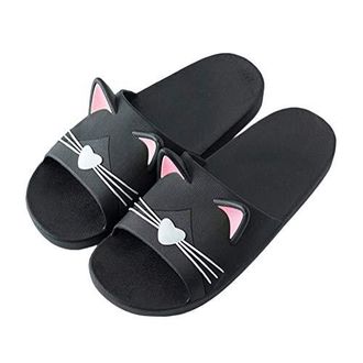 Minetom Femmes Hommes Chaussons dintérieur Extérieur Antidérapantes Pantoufles Mignon Chat Sandales pour Plage Douche Piscine Maison Bain Noir Rose 37/38 EU