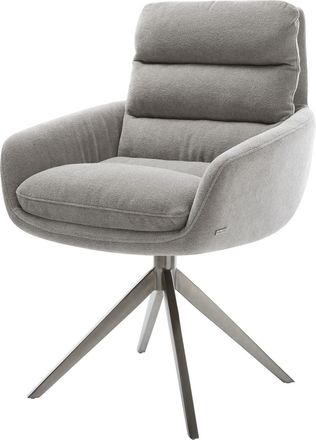 DELIFE Esszimmerstuhl Abelia-Flex mit Armlehnen Kreuzgestell breit Graphit Strukturstoff Soft Grau 360° drehbar Wippfunktion