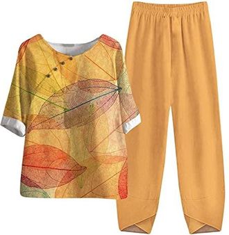Generic Ensemble de V&ecirc;tements 2 Pi&egrave;ces Femme Elegante D&eacute;t&eacute; Imprim&eacute; Floral T-Shirt Manches 3/4 + Pantalon Large Taille Haute Pas Cher DInt&eacute;rieur Jogging Tenue 