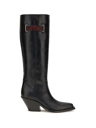 Chlo&eacute; Womens Over-The-Knee Azelan Black Leather Boots Calf