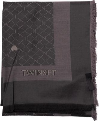 Twin-Set monogram frayed scarf - Schwarz