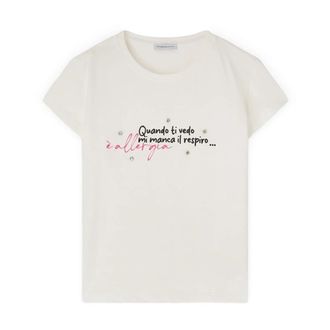 Motivi T-Shirt mit Schriftzug und Steinbestickung - - Tops - Damen - Wei&szlig; - XS