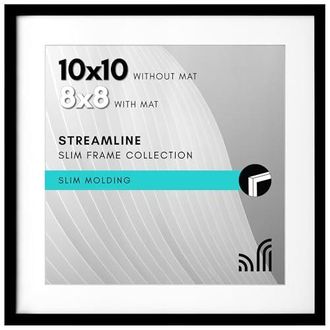 Americanflat 10x10 Picture Frame with Shatter-Resistant Glass - Use as 8x8 Frame with Mat or Display 10x10 Photo Without Mat - Streamline Collection - Square Frame